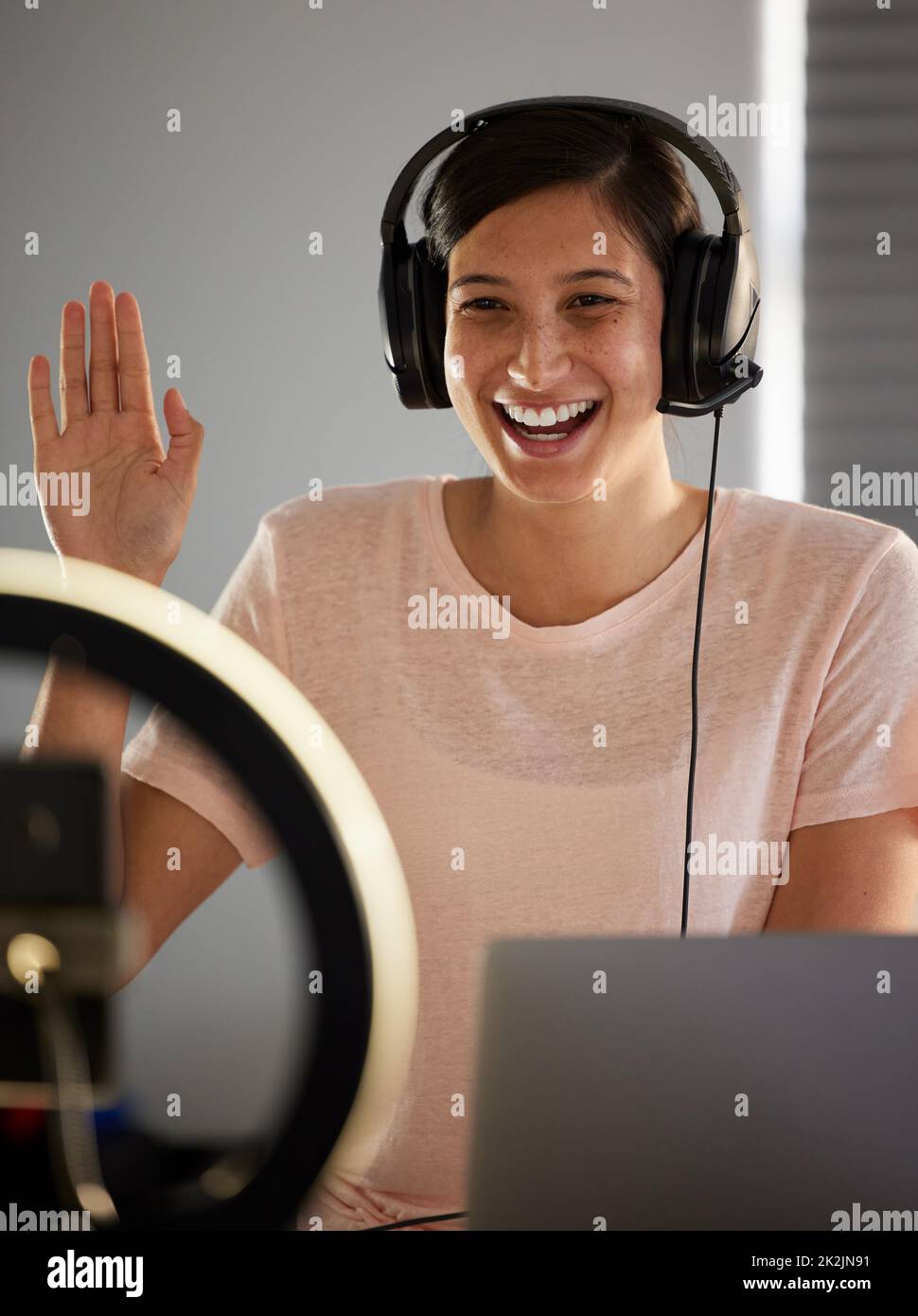 Coming to you live from my living room. Shot of a young woman live ...