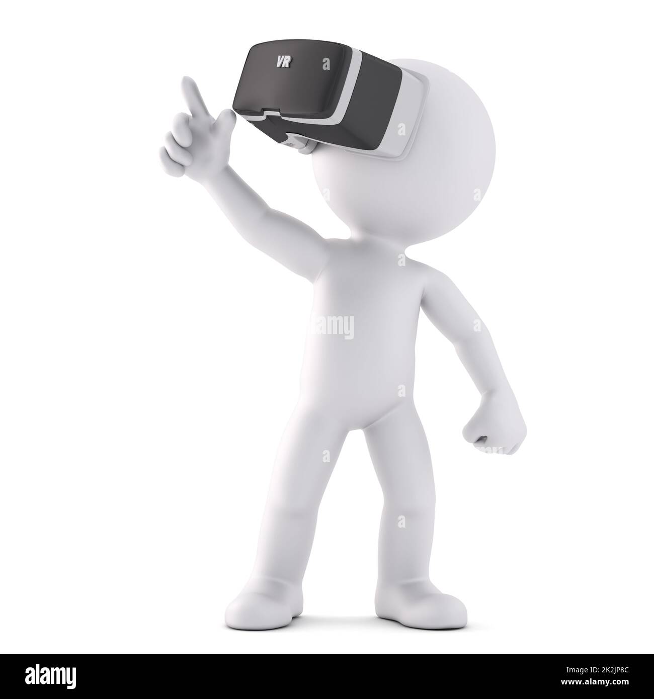3D man with VR glasses pointing at invisible object. 3D illustration ...
