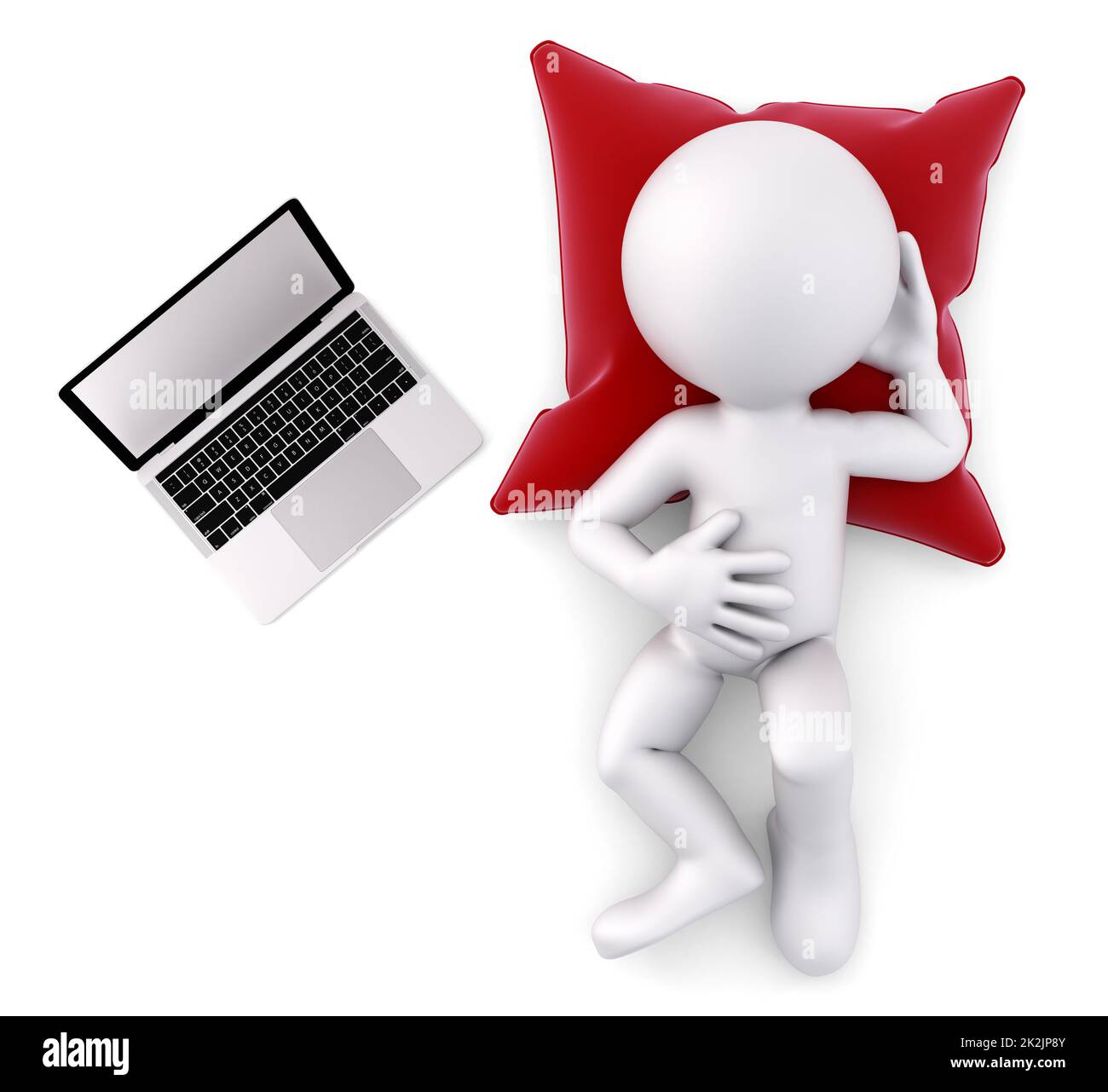 Weary man lying with laptop. 3D illustration. Isolated Stock Photo - Alamy