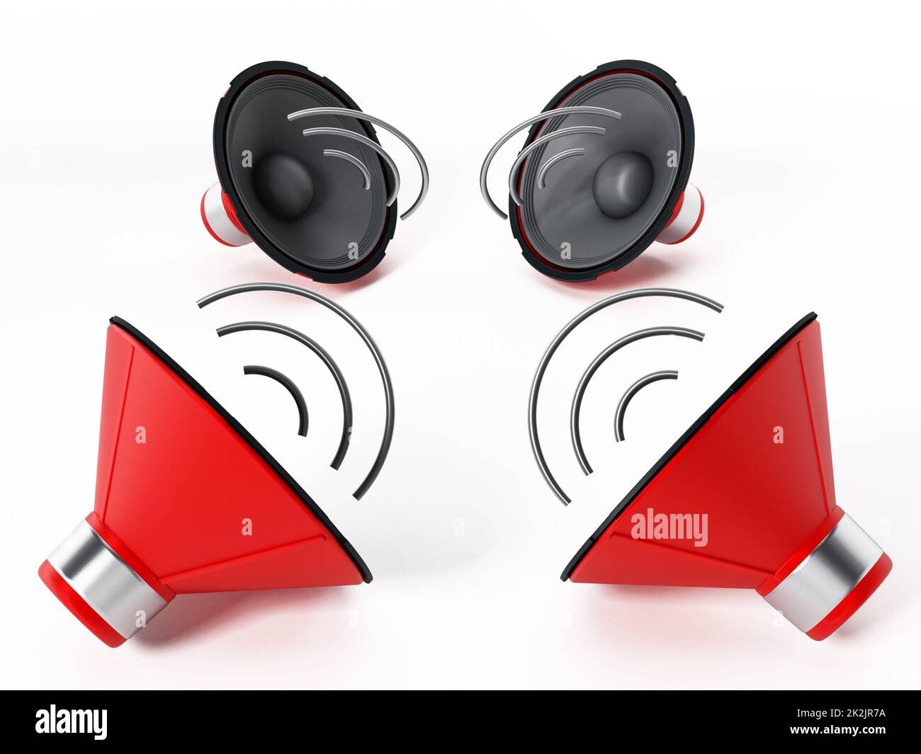 Four speakers with abstract wave. 3D illustration Stock Photo - Alamy