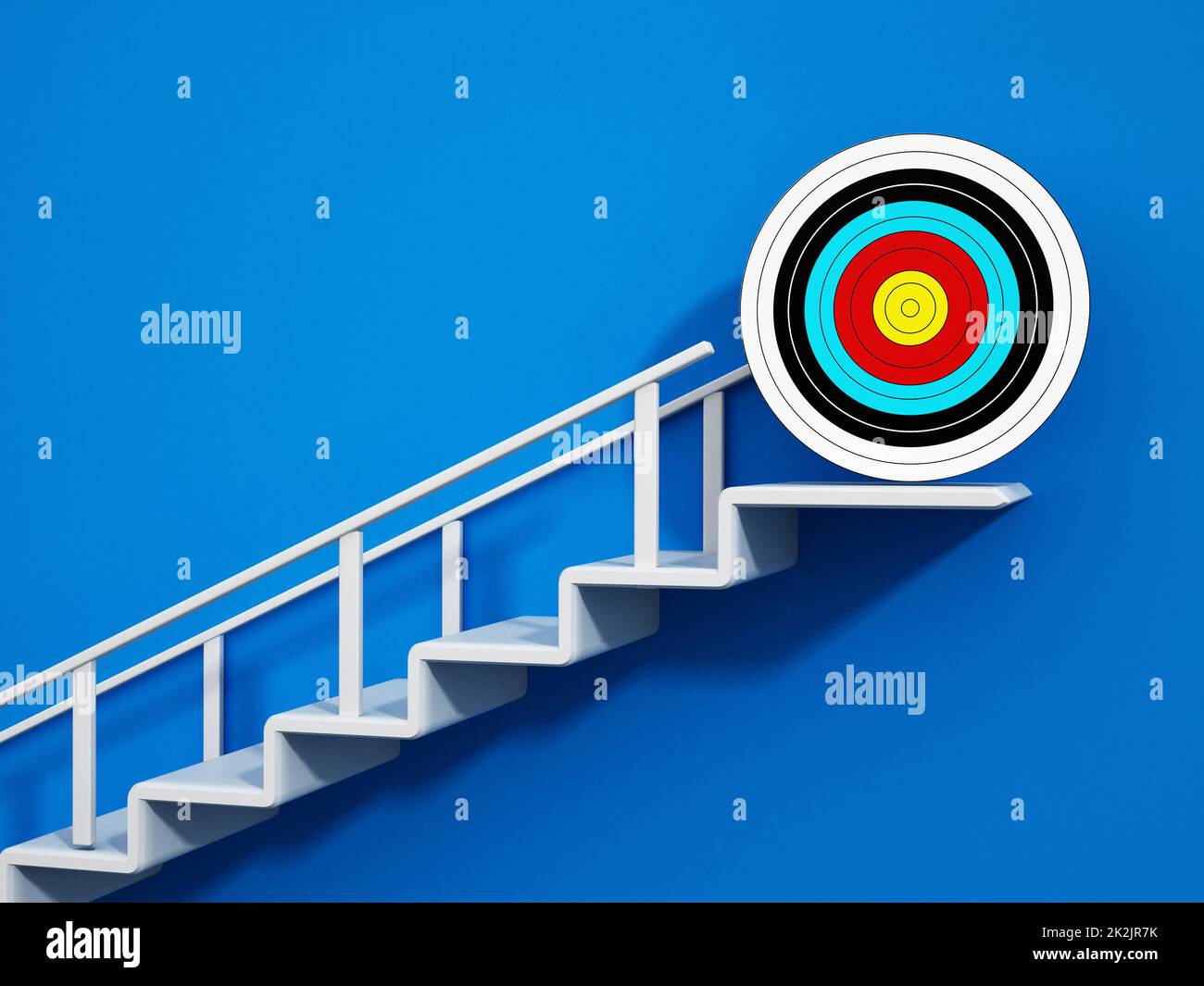 Staircase with an arrow leading up to target. 3D illustration Stock ...