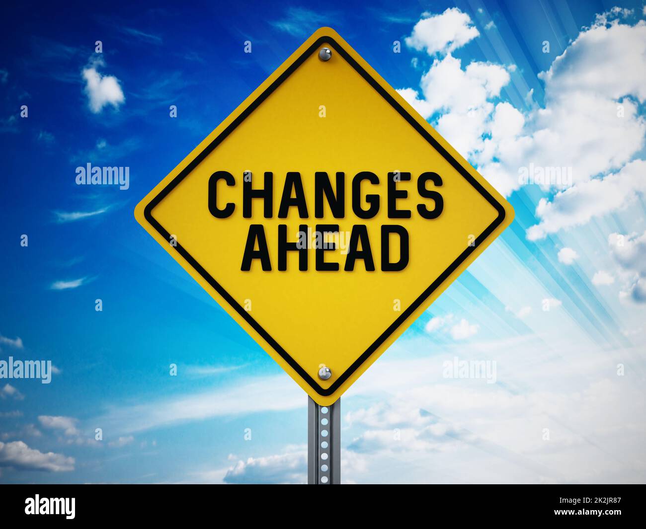 Changes ahead sign against blue sky. 3D illustration Stock Photo - Alamy