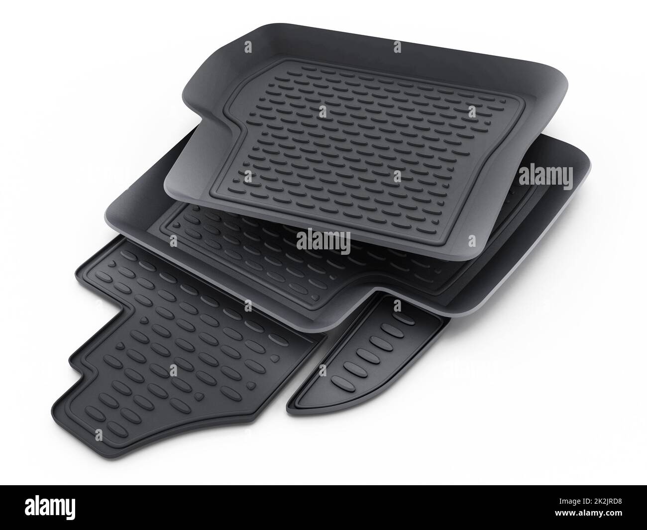 Black rubber car mats isolated on white background. 3D illustration ...
