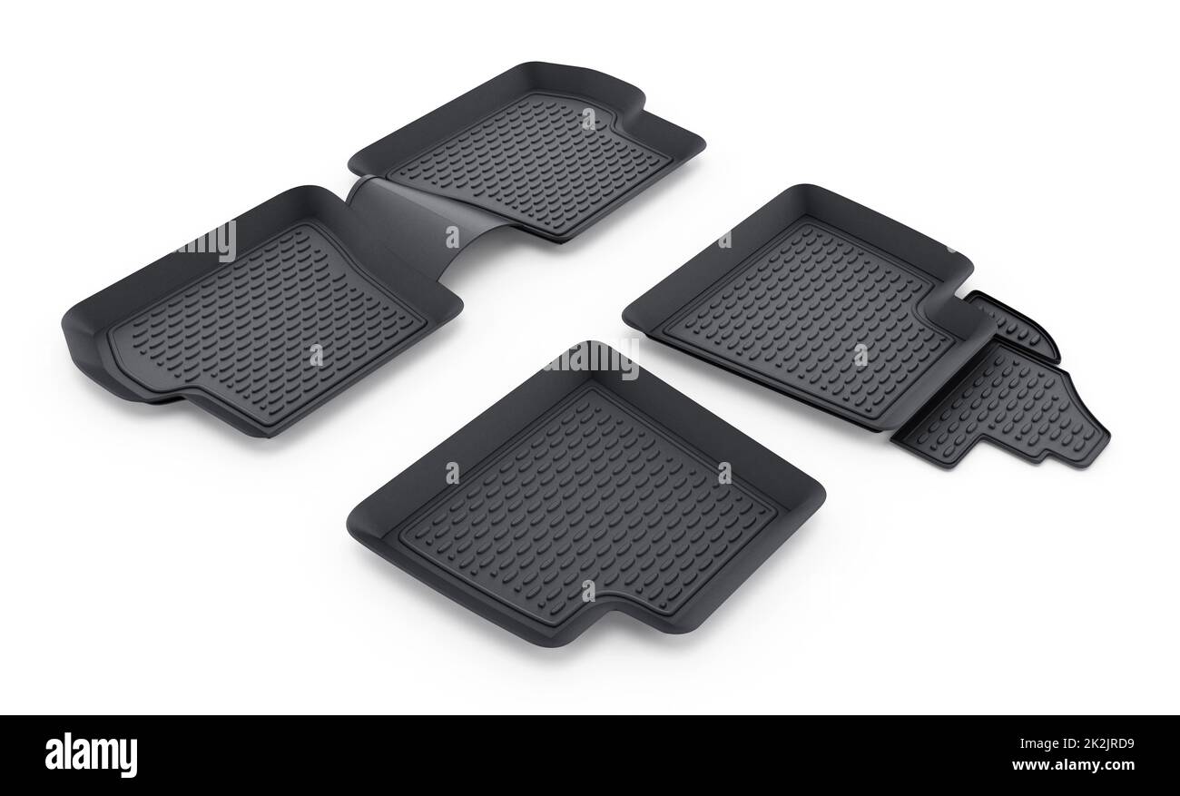 Black rubber car mats isolated on white background. 3D illustration ...