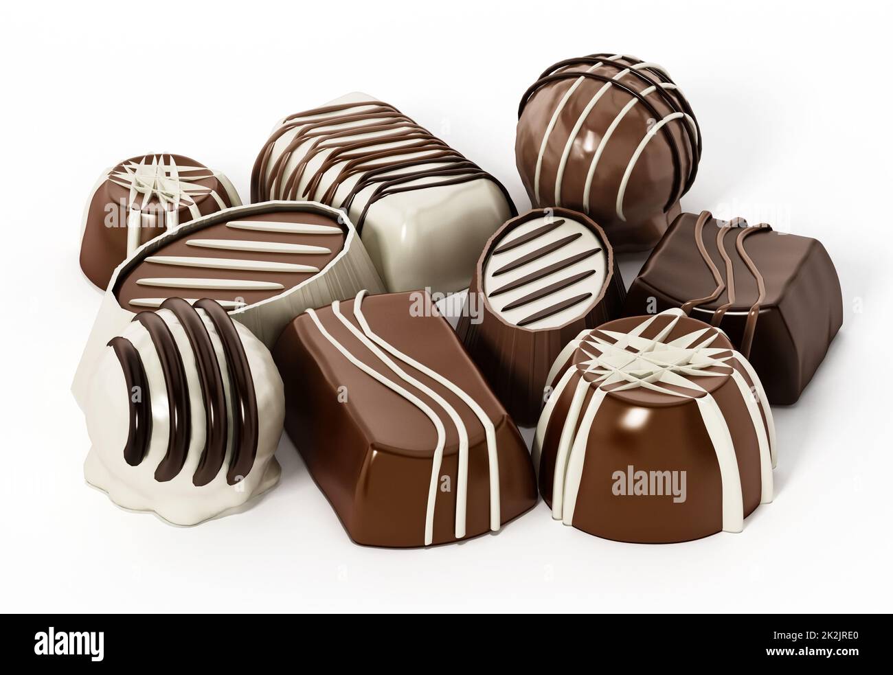 Assorted chocolates isolated on white background. 3D illustration Stock ...