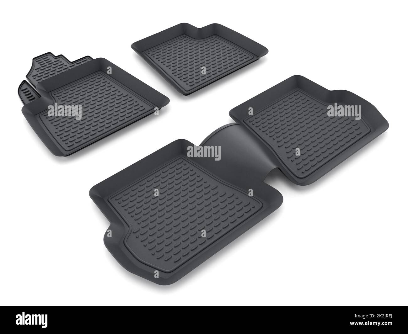 Black rubber car mats isolated on white background. 3D illustration ...