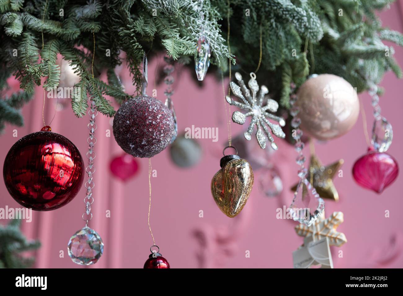 stylish Christmas tree arrangement of natural fir against the ...