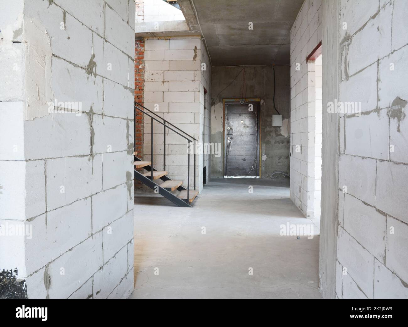 Aerated concrete blocks house corridor walls under construction ready ...