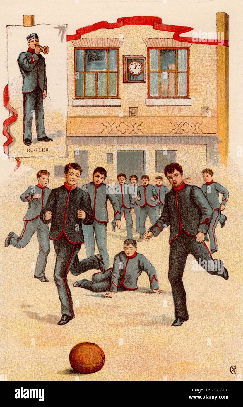 Game of football at Boy's Home, Stepney, London. From "Bubbles" c1900 ...