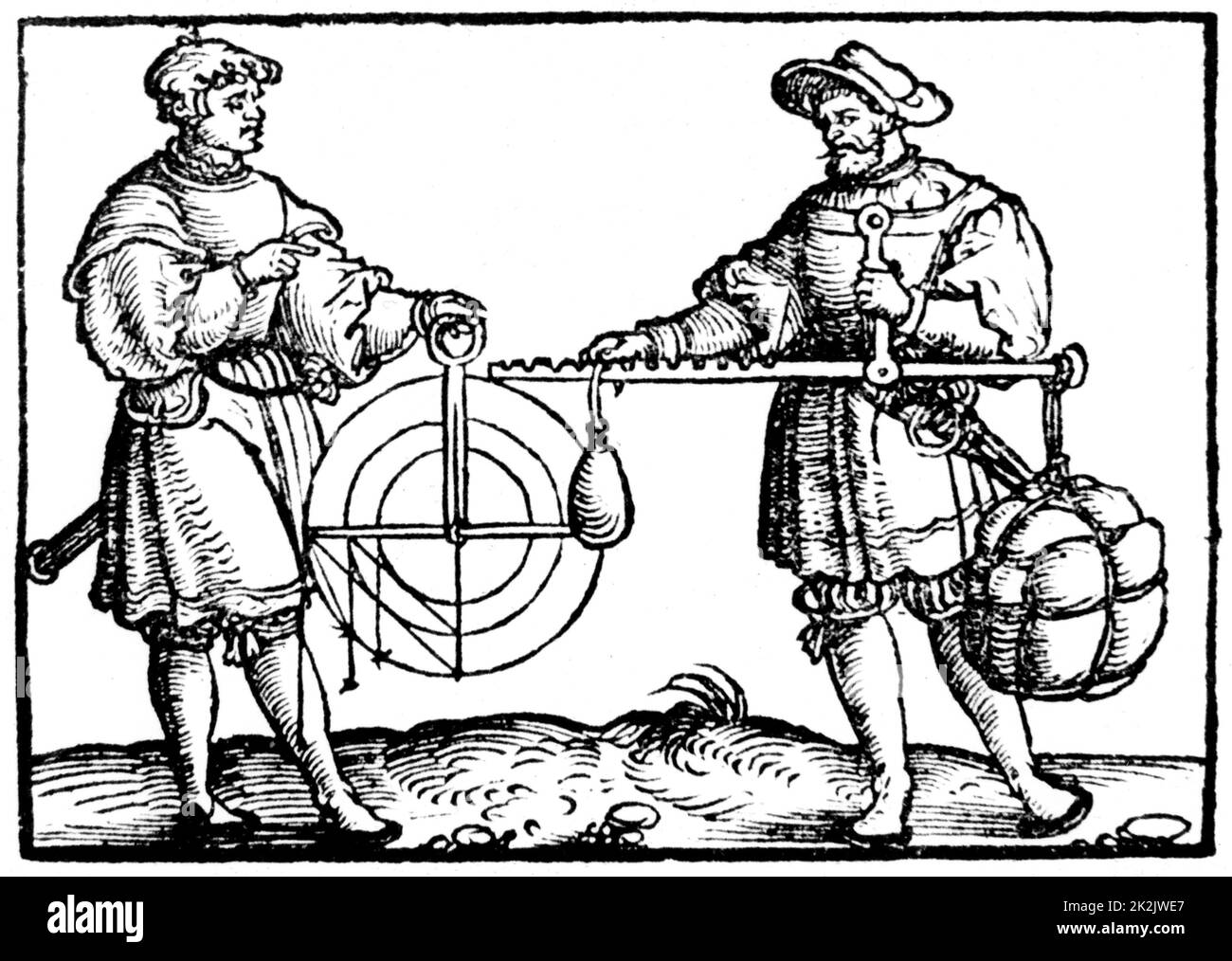 Weighing with a steelyard (right). From Gaultherus Rivius "Architecture ...