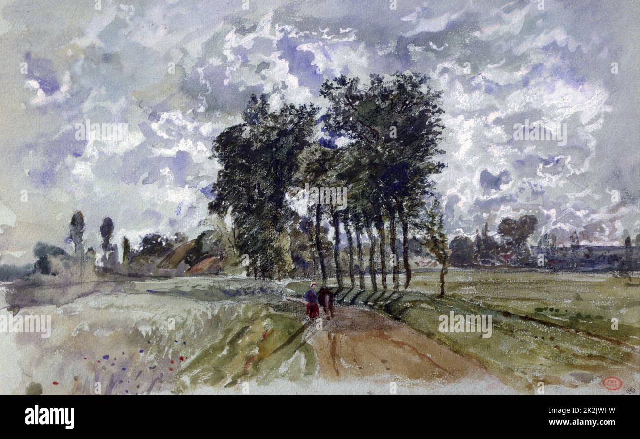 Paul Huet French school The Way to Crécy 1857 Watercolour Stock Photo ...