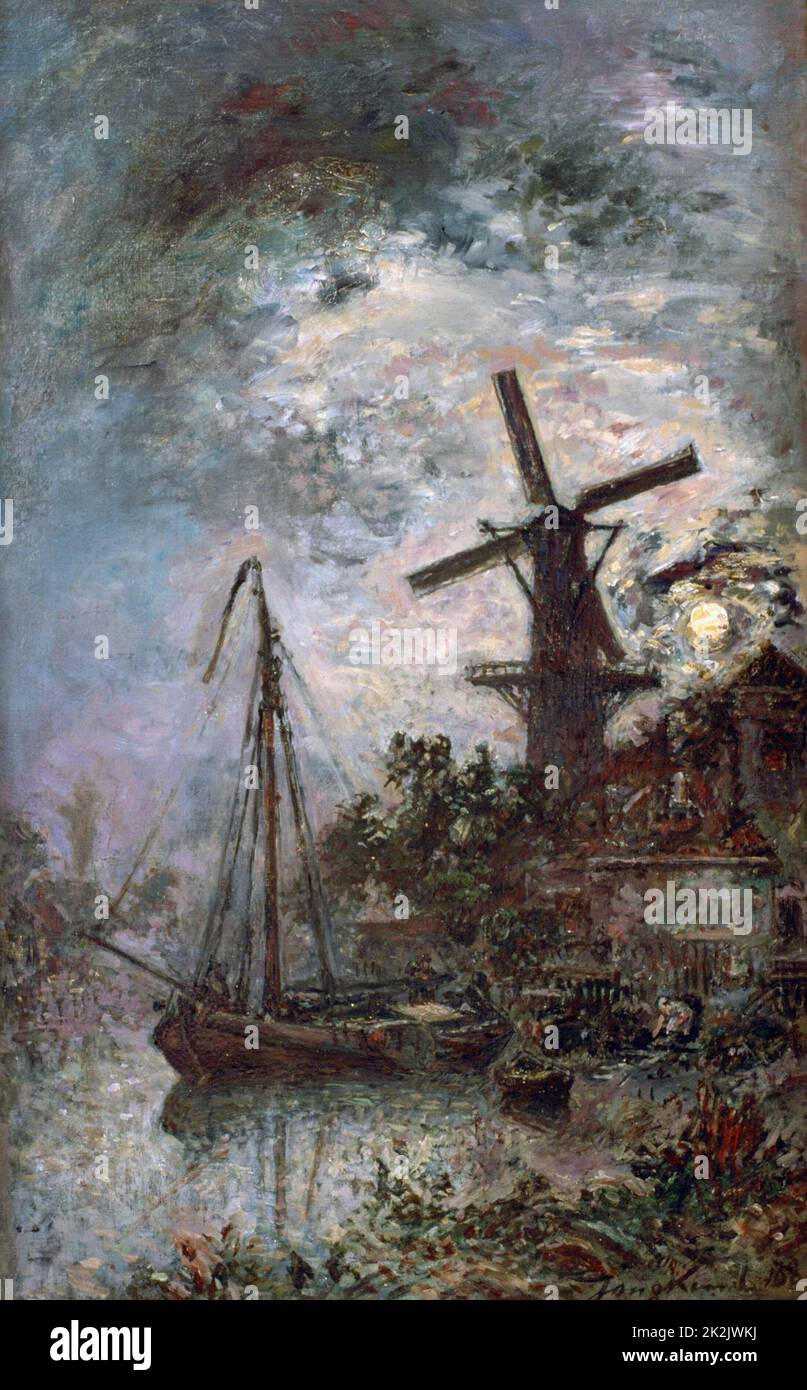 Johan Barthold Jongkind Dutch school Landscape with a Mill 1888 Oil on ...