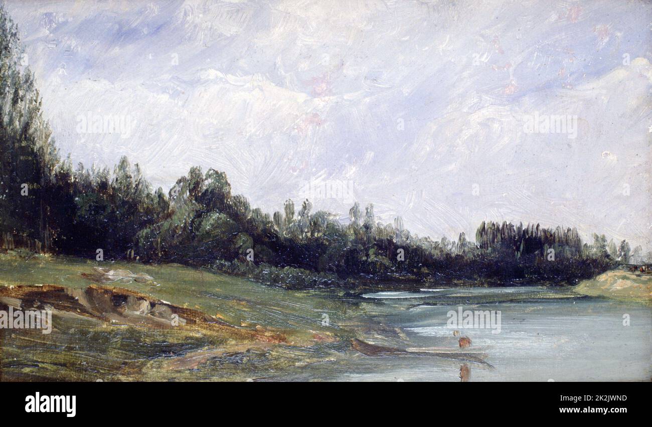 Paul Huet French school Landscape at the Edge of Water 19th century Oil ...