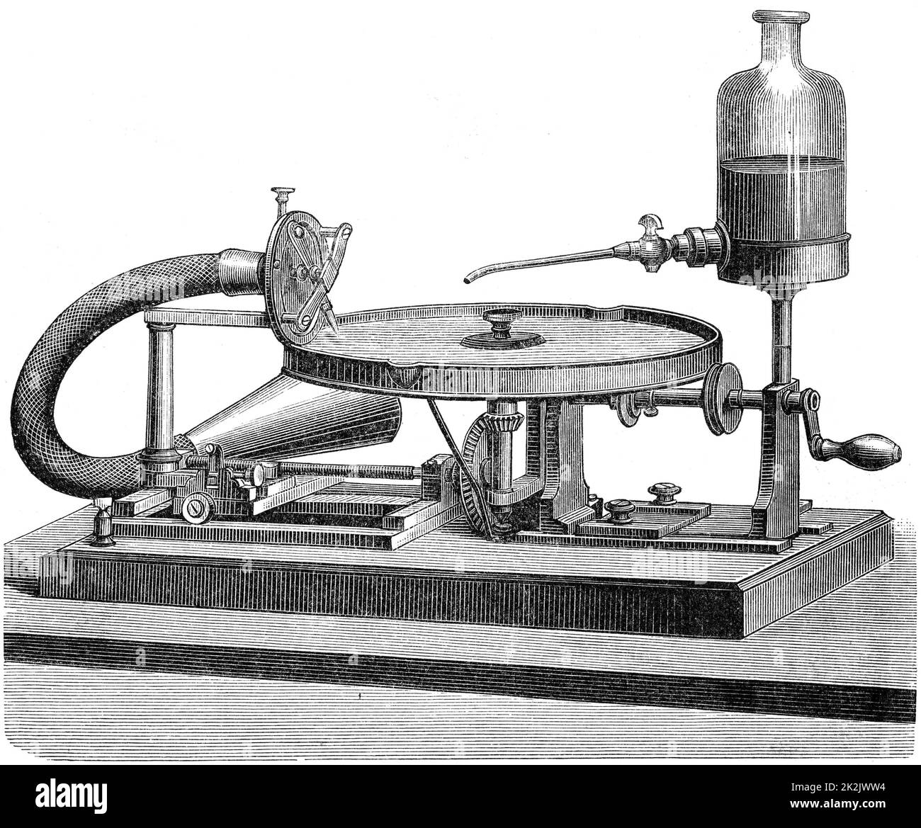 Hand-powered Berliner Gramophone (1887). Engraving Stock Photo - Alamy