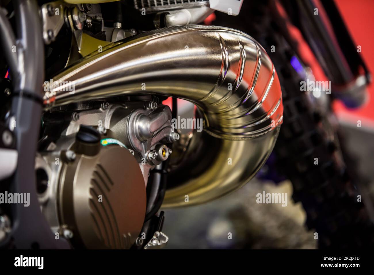 Exhaust pipe of a two stroke enduro motocross motorcycle Stock Photo ...