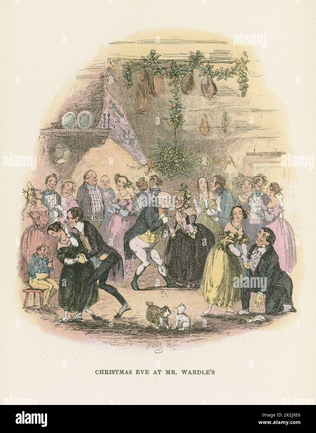 Christmas Eve at Mr Wardle's. Mr Pickwick kisses a lady under the ...