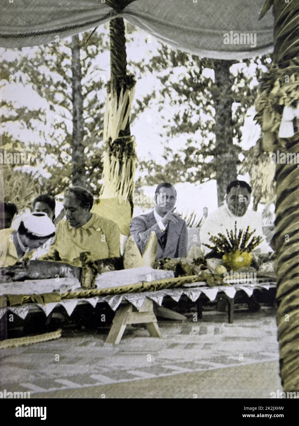 Queen Elizabeth II of England, visits Queen Salote of Tango during a ...