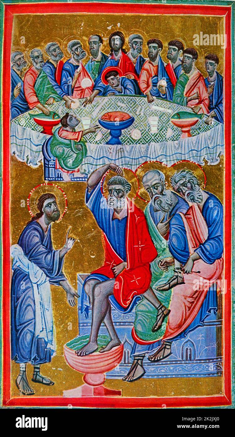 Illumination depicting the Last Supper and Washing of the Feet. Dated ...