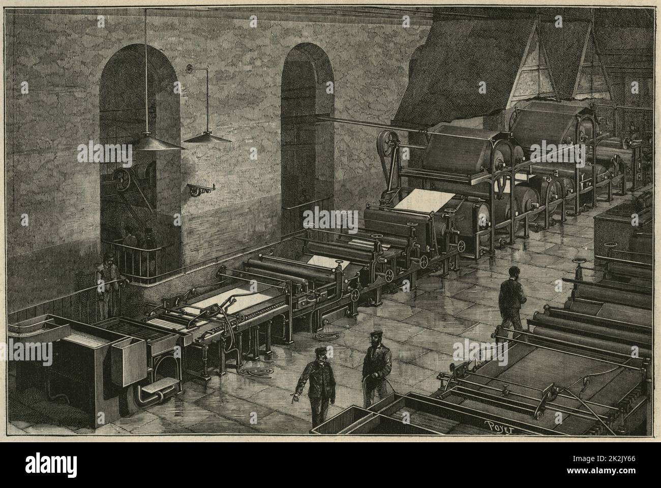 Darblay's paper factory at Essonne: Continuous paper making. Engraving ...