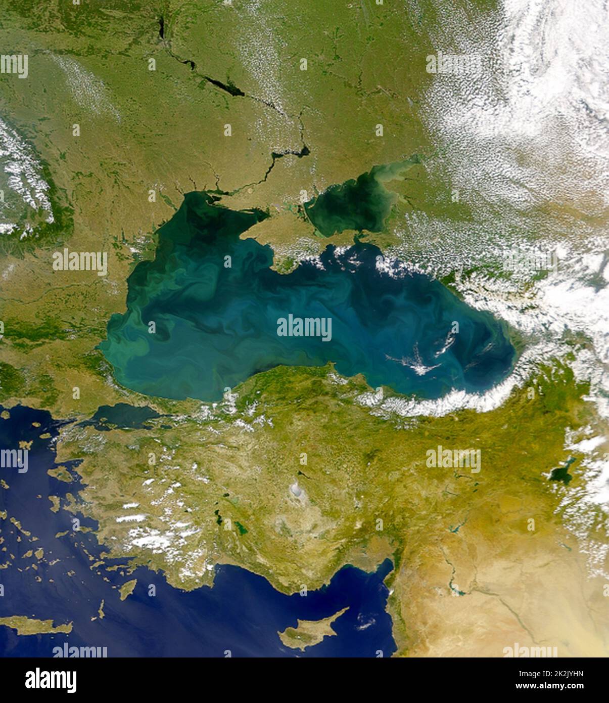 Satellite view of the land mass of Turkey and the Black Sea Stock Photo ...