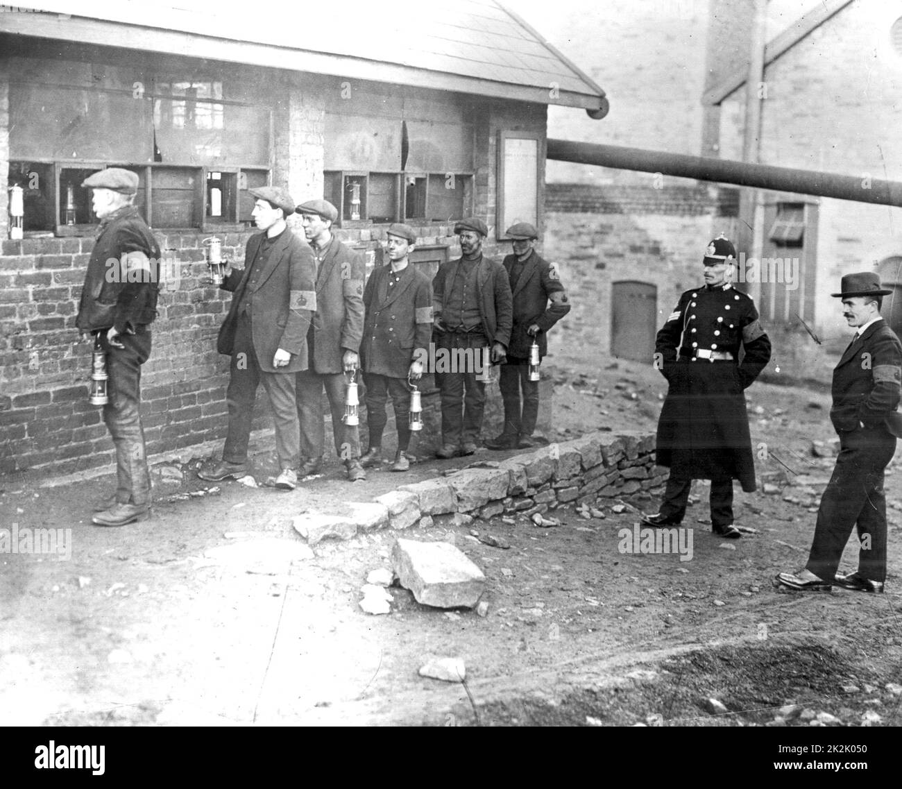 Strike-breaking coal miners in the Rhondda Valley, Wales, with their ...