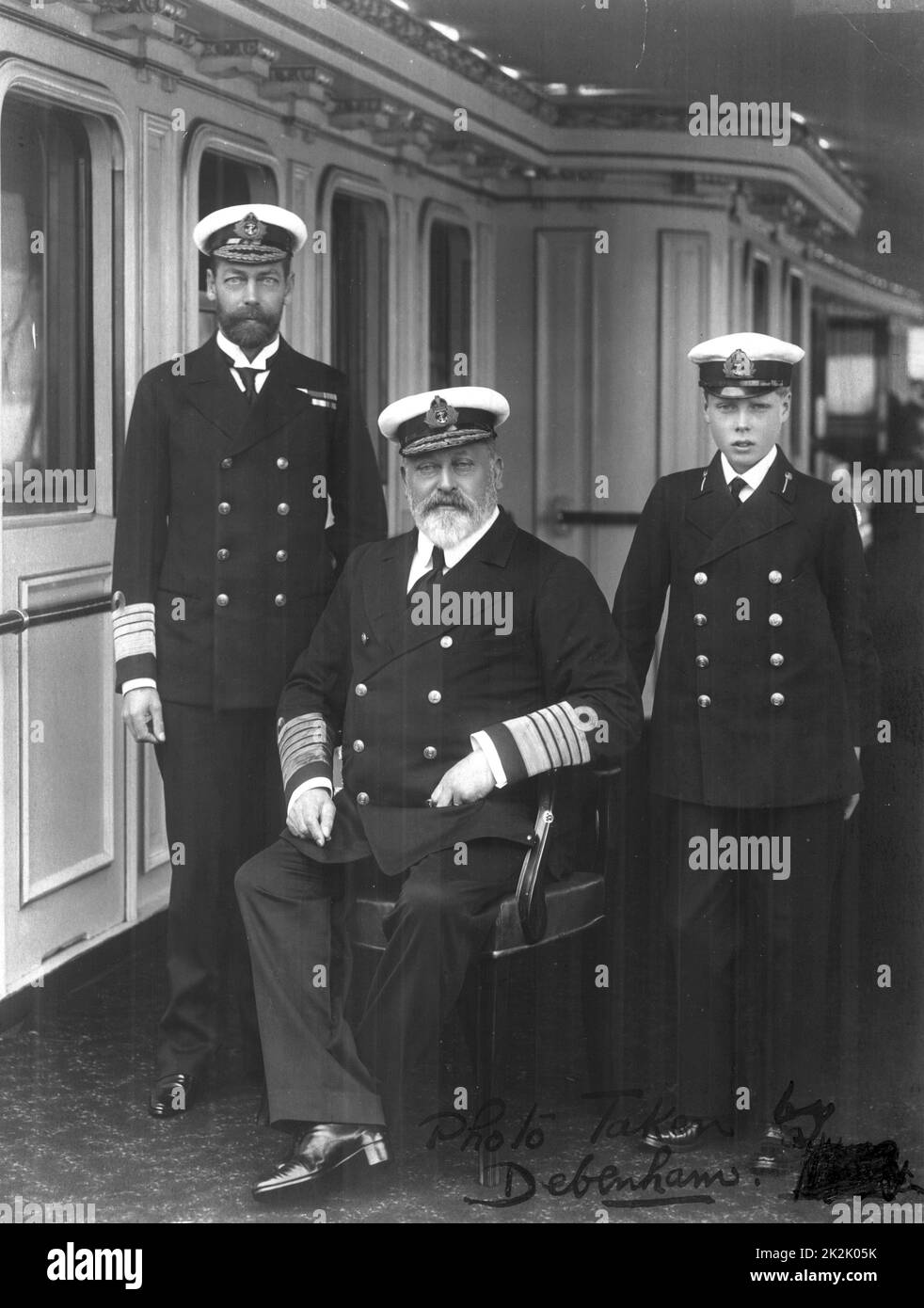 Three British monarchs. Edward VII (seated) his son, later George V ...