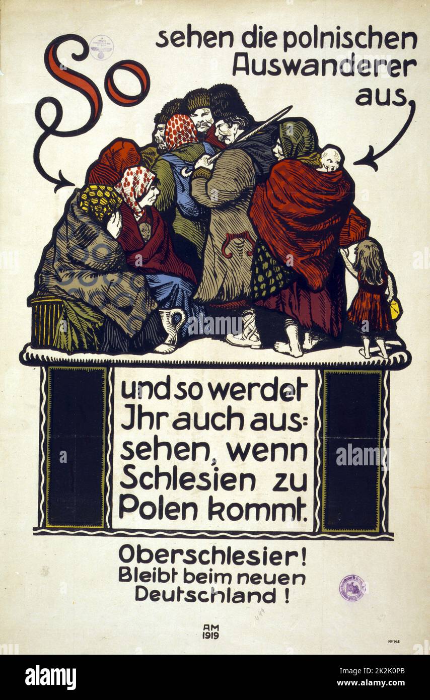 German Anti-Polish poster, 1919. Poor, huddled barefoot Polish refugees ...