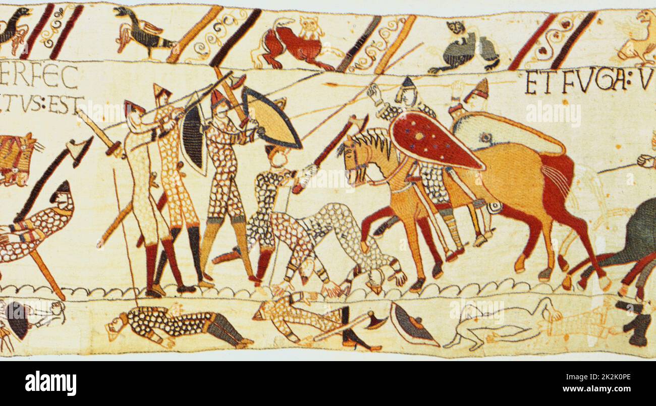 Bayeux Tapestry 1067: Battle of Hastings, 14 October 1066. After death ...