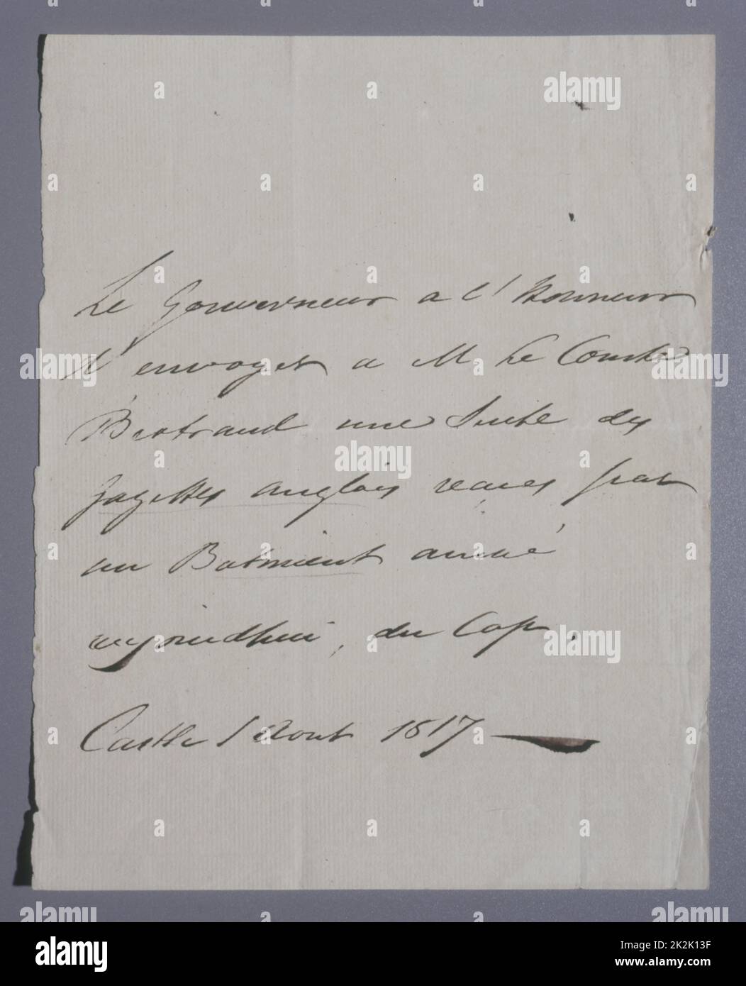 Letter of Hudson Lowe to the Grand Marshal Bertrand, sent with English ...