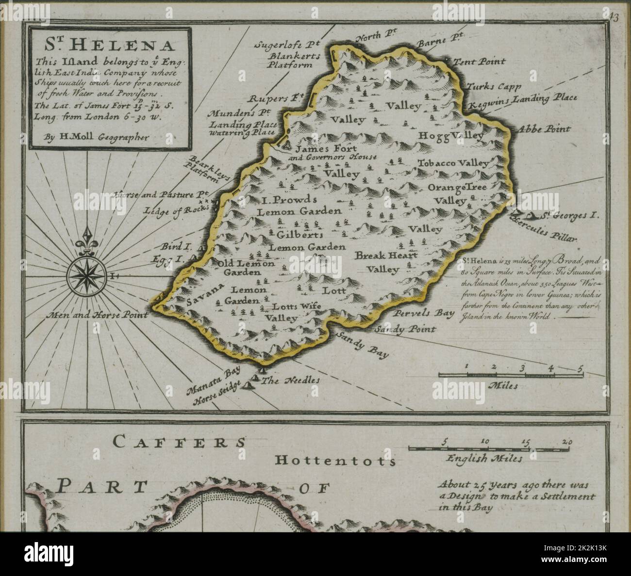 Map of St. Helena island 17th century 22 x 27 cm Stock Photo - Alamy