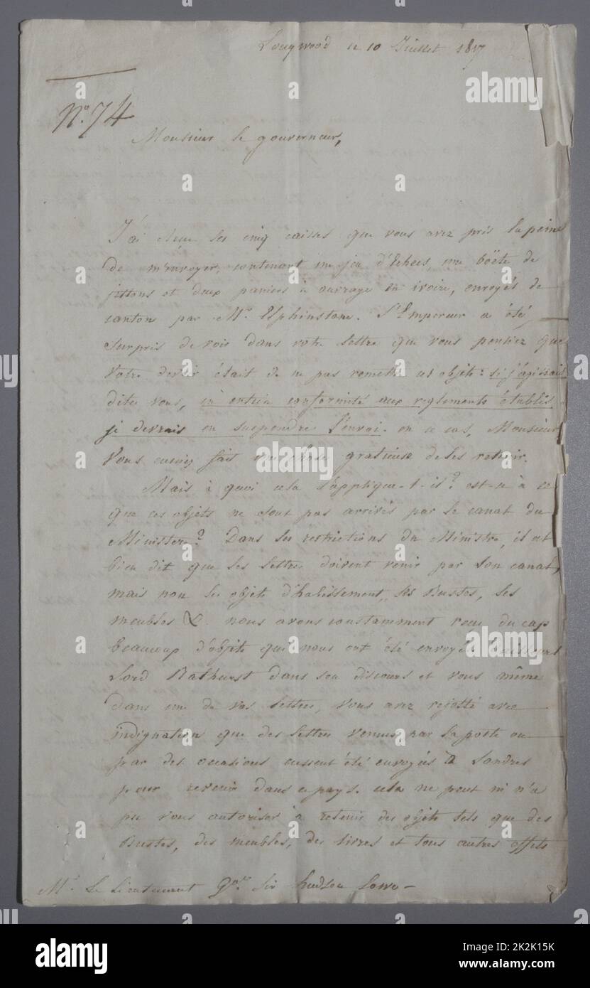 Letter of Grand Marshal Bertrand sent to the English governor ...
