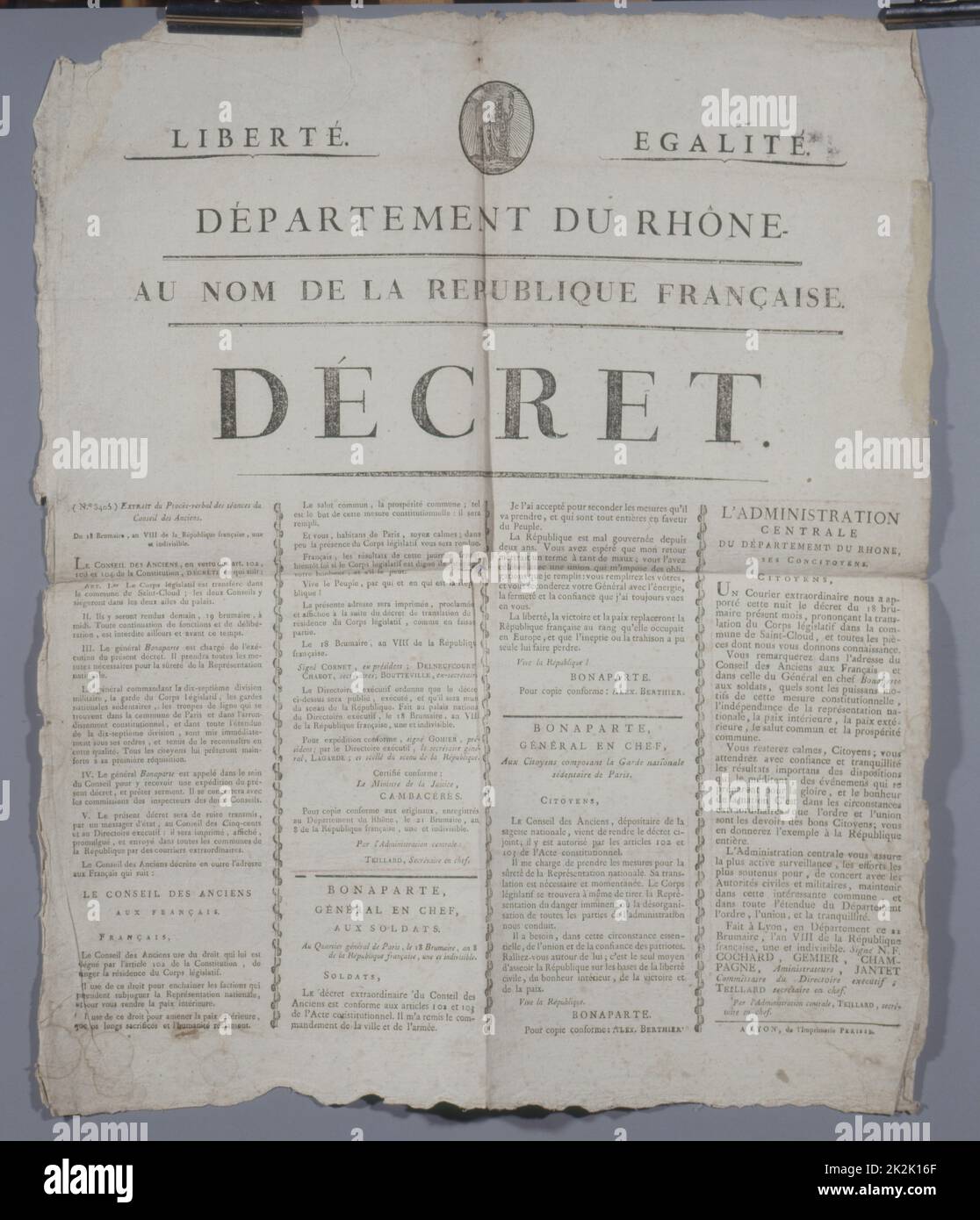 Decree of the French Republic, announcing the coup d'Etat of Brumaire ...
