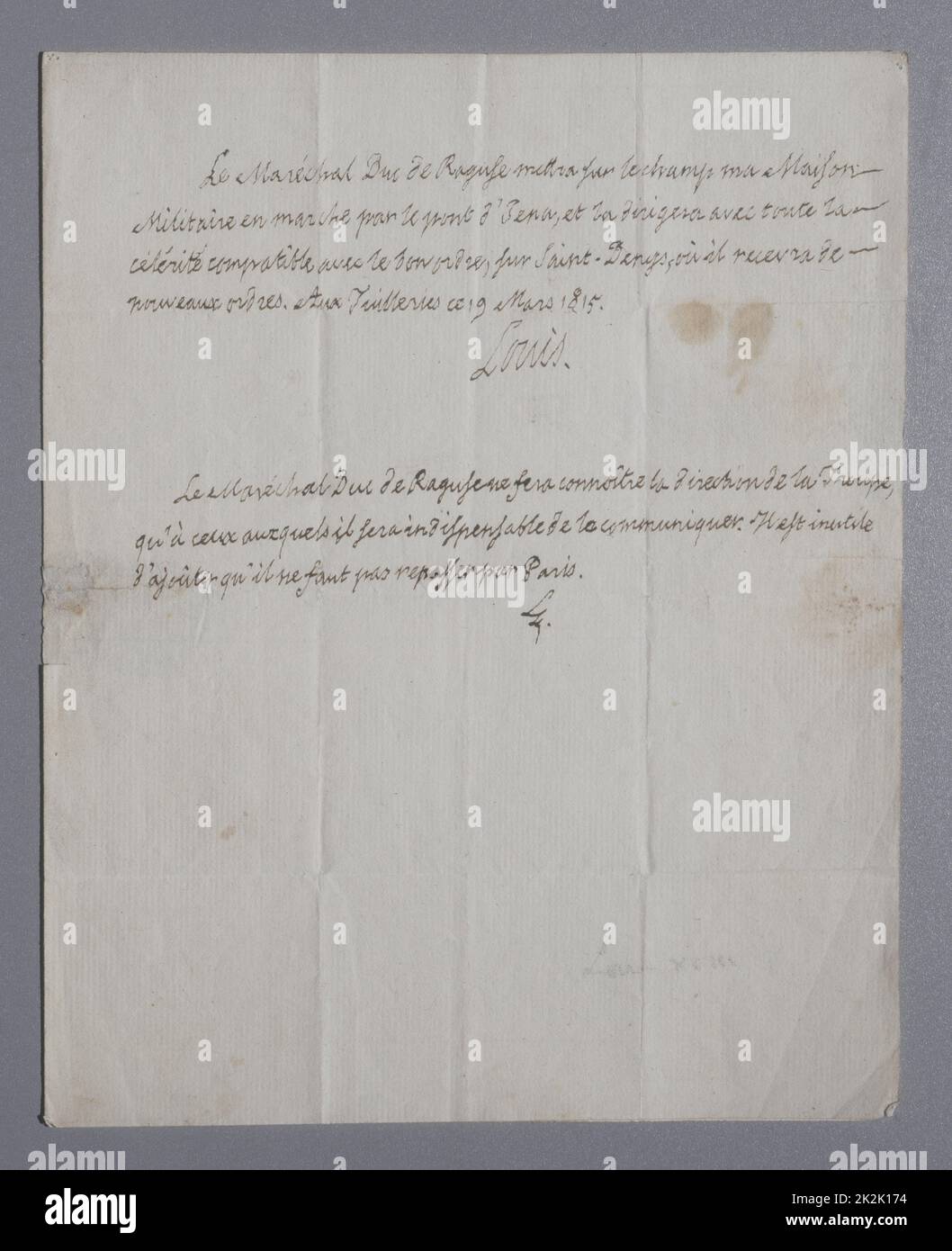 Autograph letter written by Louis XVIII to Duke of Raguse: order to ...
