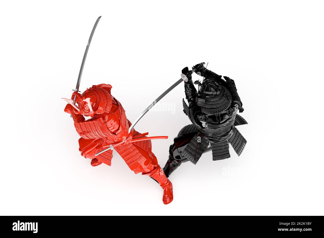 Black and Red fighting samurai warriors. Isolated. 3D Rendering Stock ...