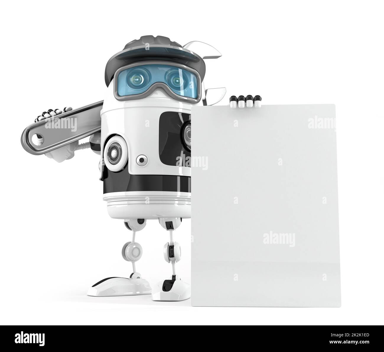 Construction robot with blank board for your ad. Isolated. Contains ...