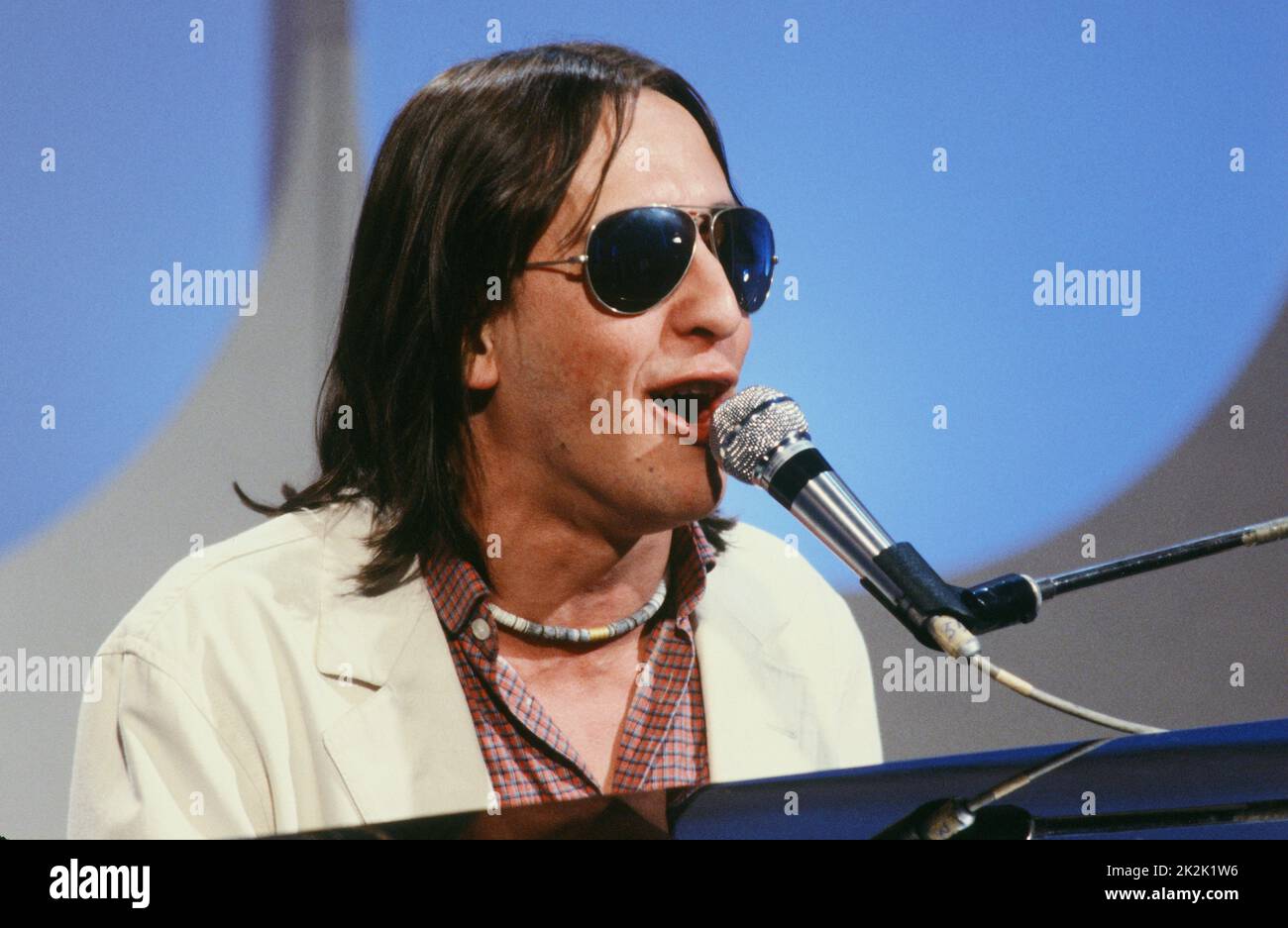French singer Gilbert Montagné on the set of the TF1 variety TV show ...