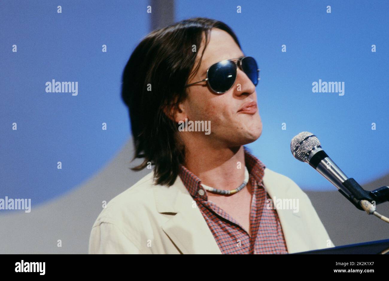 French singer Gilbert Montagné on the set of the TF1 variety TV show ...