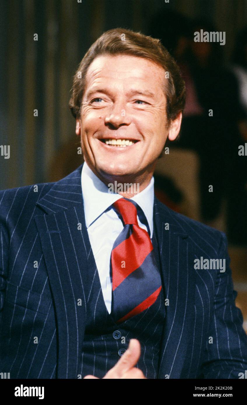 British actor Roger Moore as a guest on the literary television ...