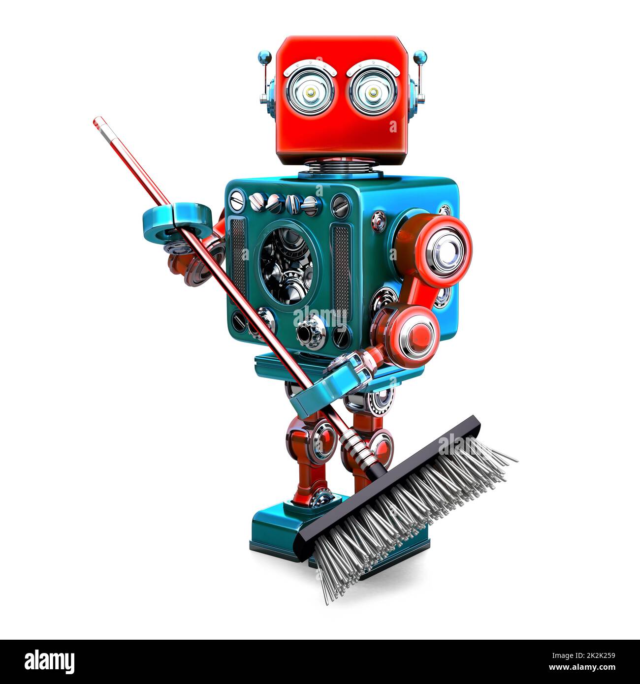 Robot cleaner with a broom. 3D illustration. Isolated. Contains ...