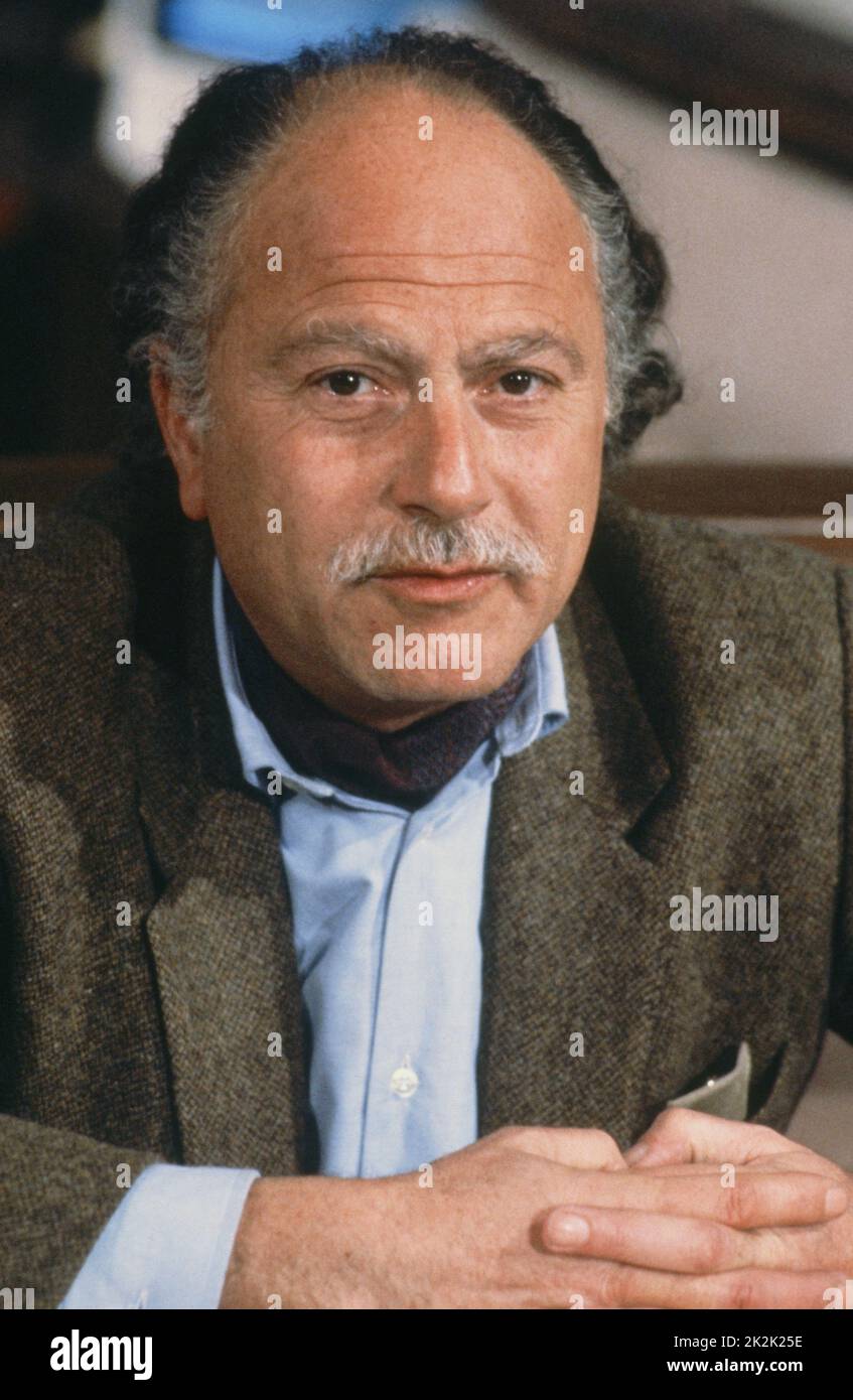 Portrait of French journalist Michel Polac on the set of his TV show ...