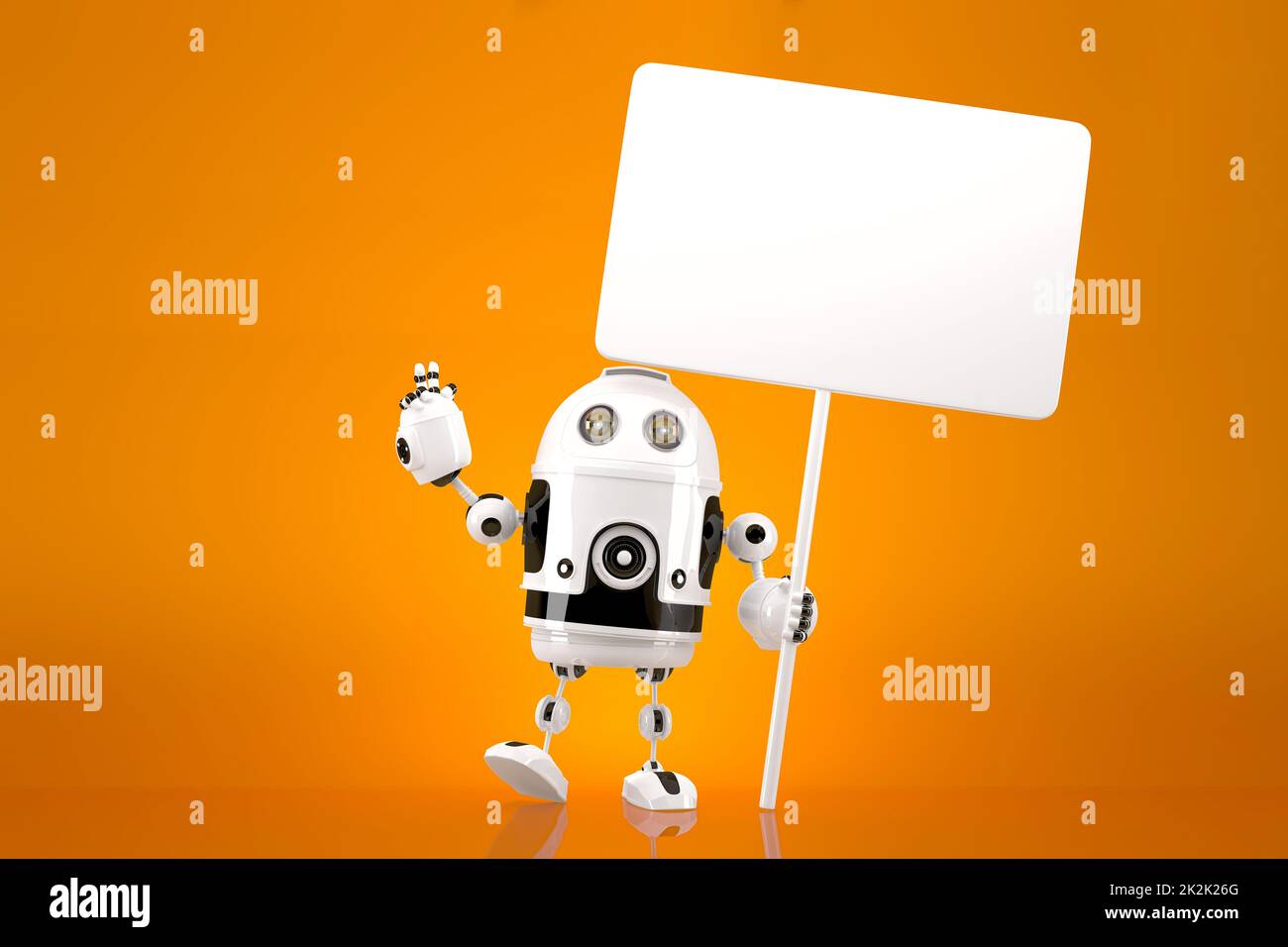 Happy cheerful Robot with blank board. 3d illustration contains ...