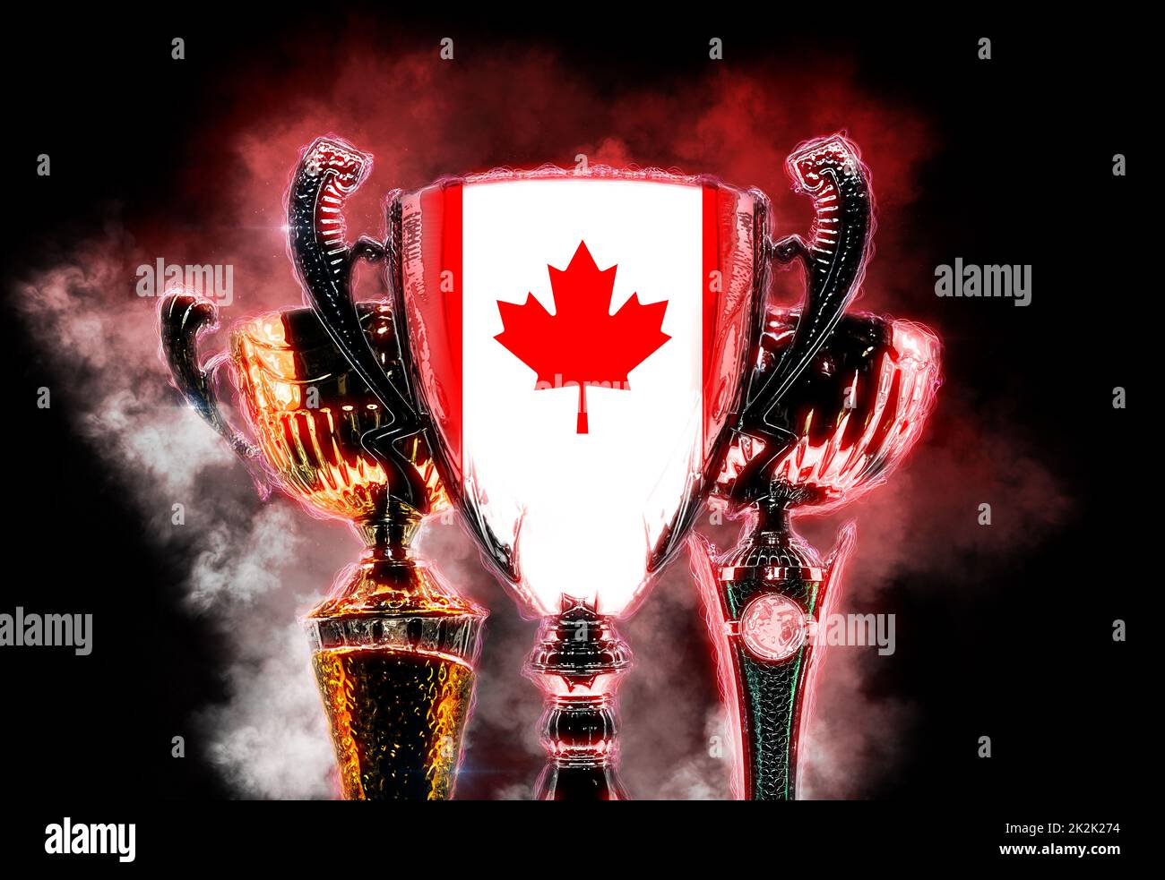 Trophy cup textured with flag of Canada. Digital illustration Stock ...