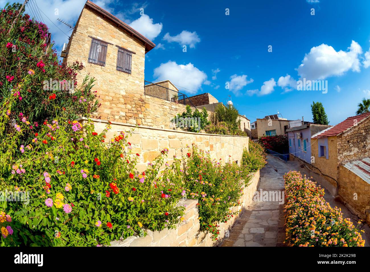 Cobbled street in small village of Tochni. Larnaca District, Cyprus ...