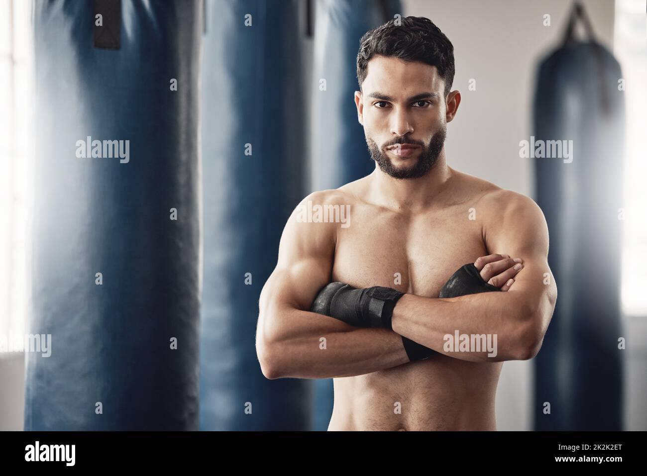 Fitness, boxer and gym of a man in sports professional for strength and ...