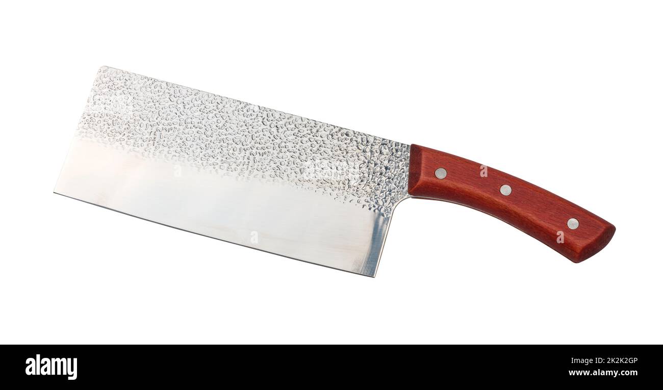 large meat and fish knife with wooden handle isolated on white ...
