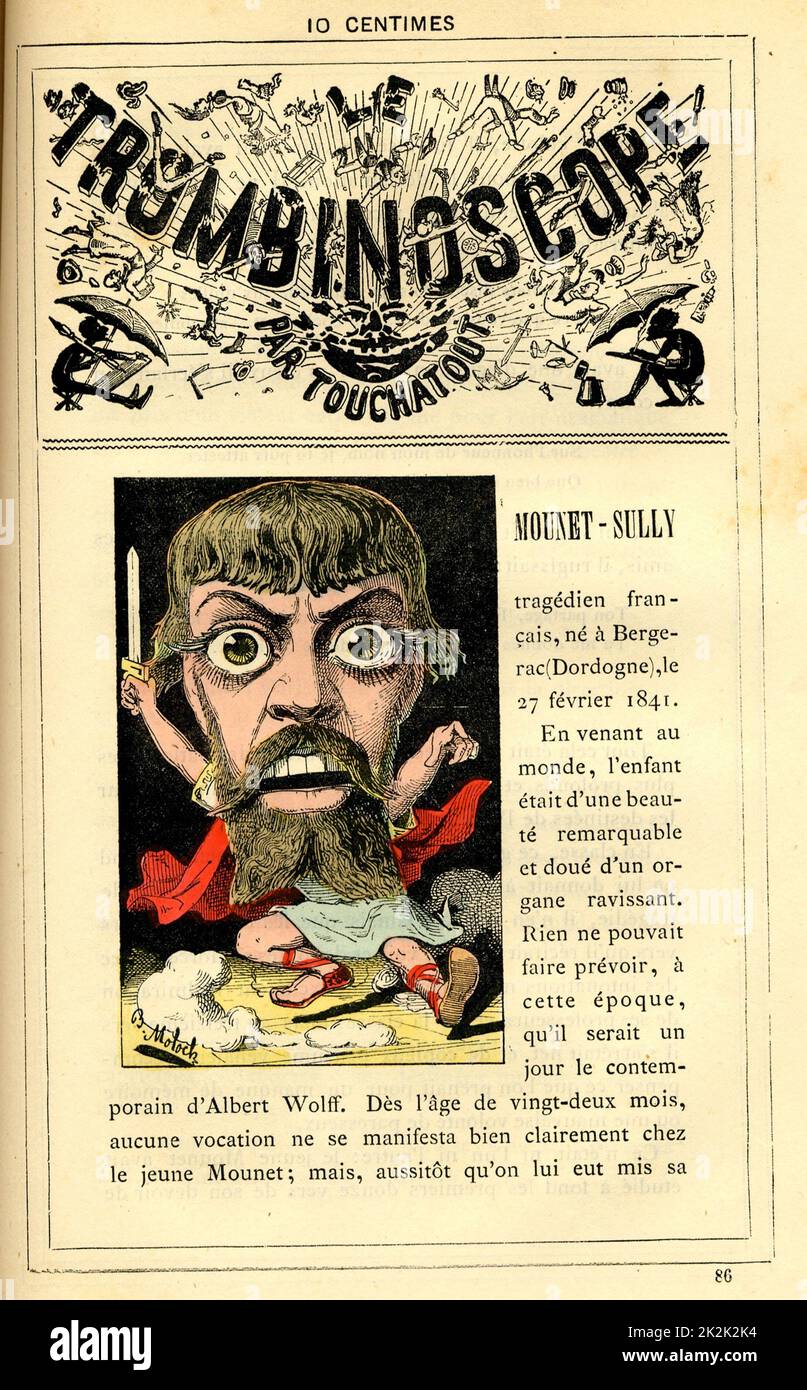 Caricature of the actor Mounet-Sully (18411916), in : "Le Trombinoscope ...