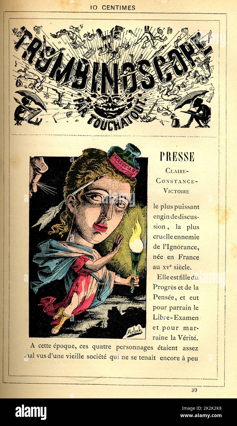 Caricature of the press, in : "Le Trombinoscope" by Touchatout, drawing ...