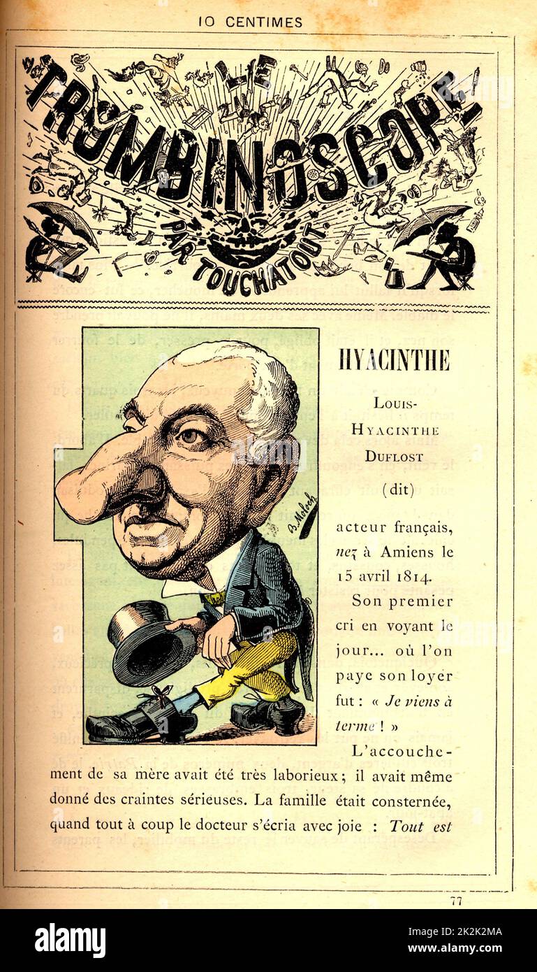 Caricature of the actor Louis Hyacinthe Duflost, known as Hyacinthe ...