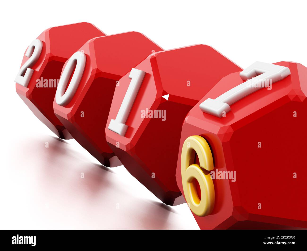 Numbers on the pentagon object turning to 2017. 3D illustration Stock ...
