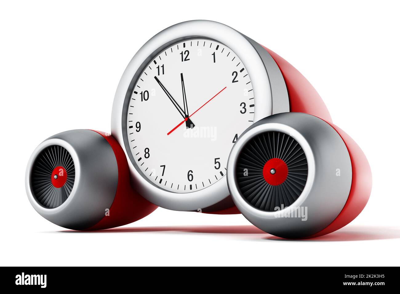 Clock pointing a couple of minutes to 12 with jet engines.3D ...